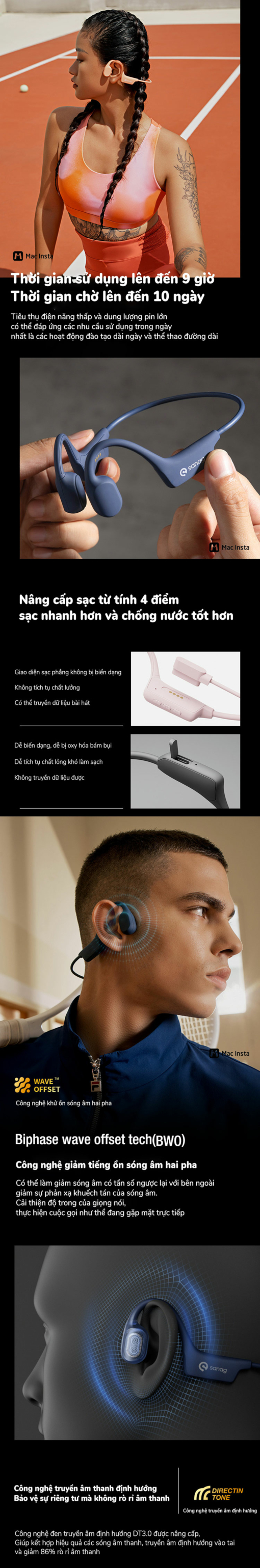 Tai nghe truyền dẫn khí Sanag A30sPro AirRun – Mac Insta